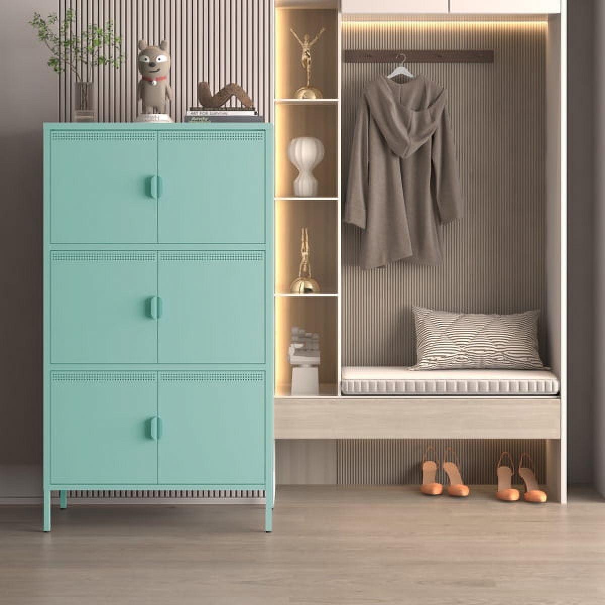 Knocbel 6 Doors Metal Functional Accent Storage Cabinet Free Standing Sideboard with Non slip Feet and Adjustable Shelves for Office Home School