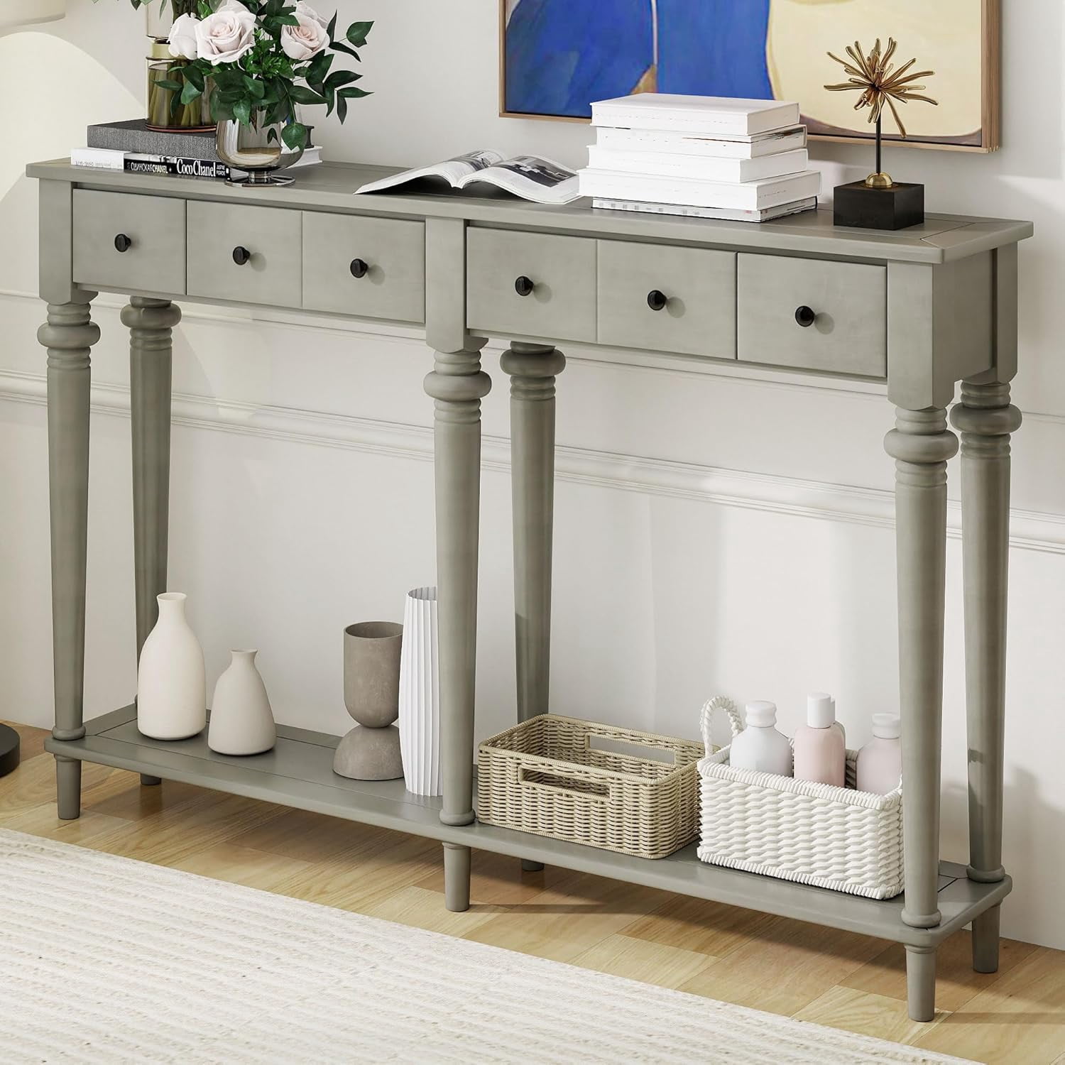 Knocbel Retro Console Table with 4 Drawers and Open Shelf, Vintage Sofa ...