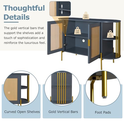 Knocbel Storage Cabinet with 2 Woven Rattan Doors, Elegant Curved ...