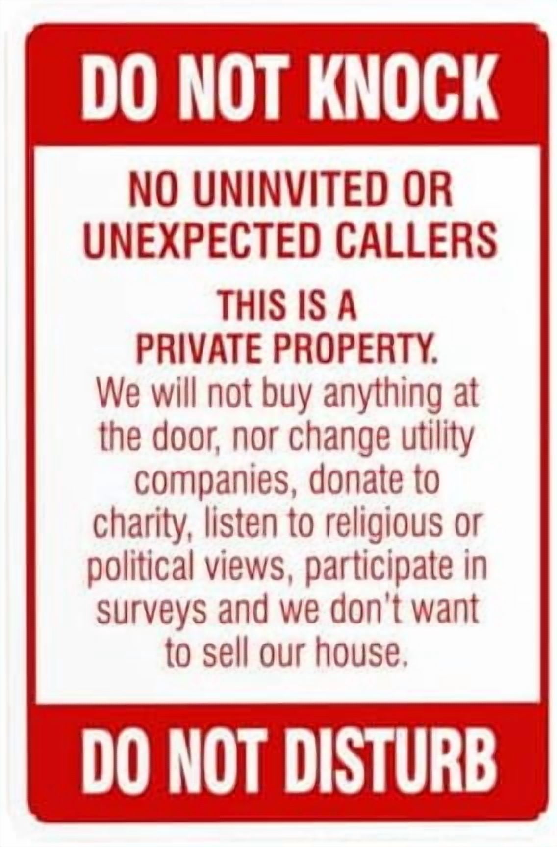 Do Not Knock Do Not Disturb Sign, No Soliciting Warning Sign, Security ...
