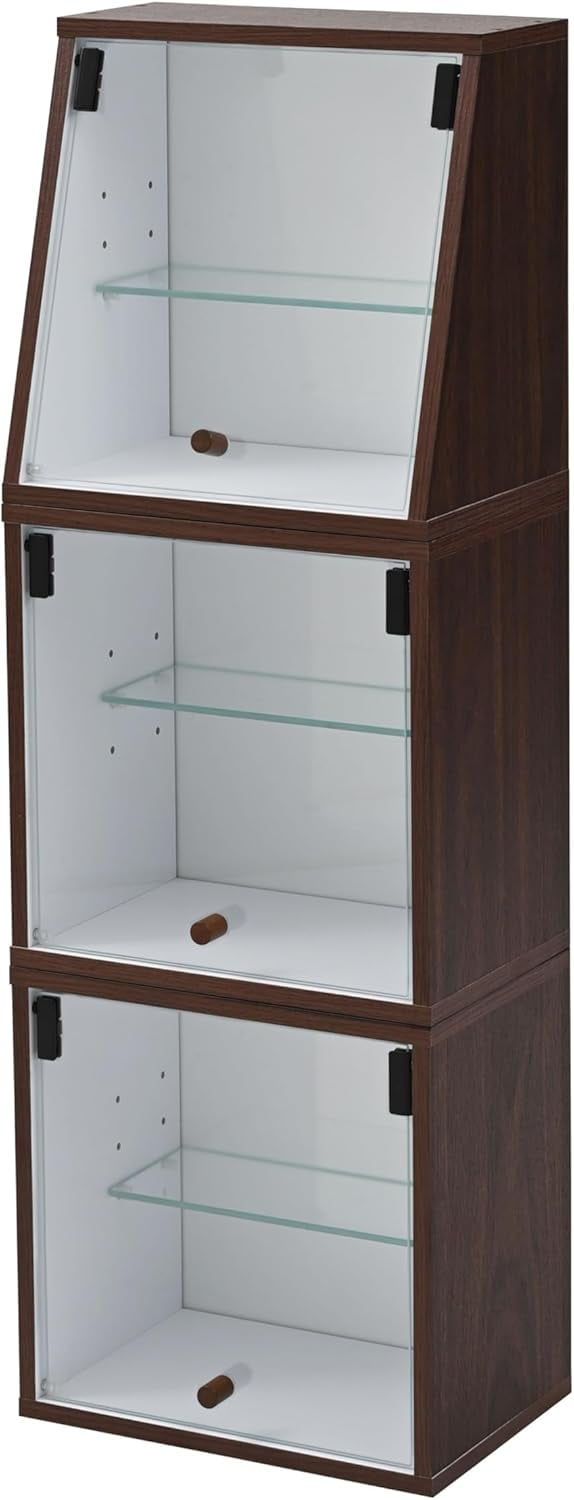 Knock-Down Curio Cabinet Box, 3 Tiers, Brown, Collection Case, Figurine ...