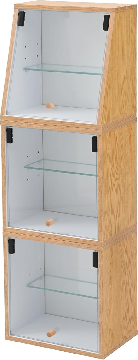 Knock-Down Curio Cabinet Box, 3 Tiers, Natural Color, Collection Case ...
