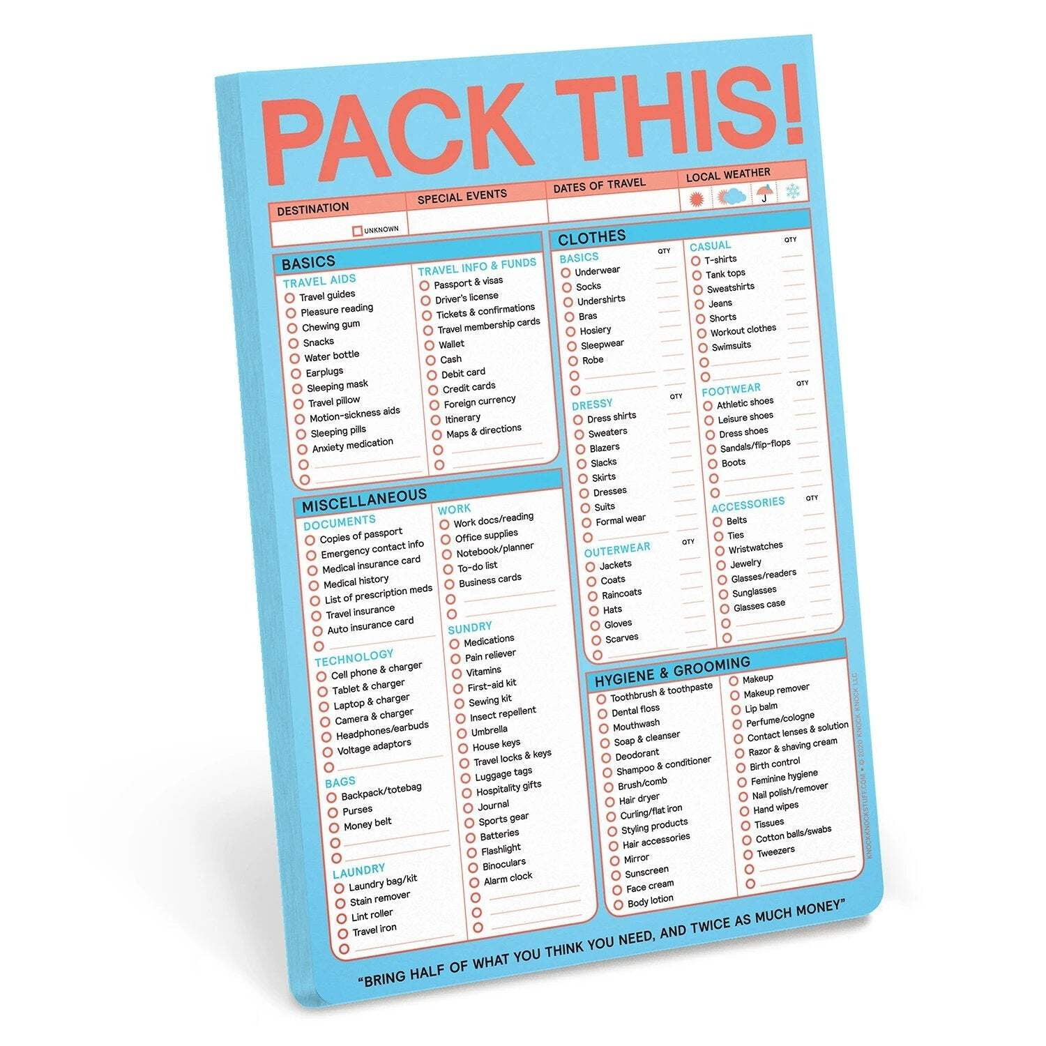 Pack This Notepad in Pastel Blue and Coral | 6" x 9" | 60 Sheets ...