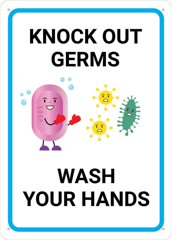 Knock Out Germs Wash Your Hands Sign 8"X12" Rust Free Aluminum Signs ...