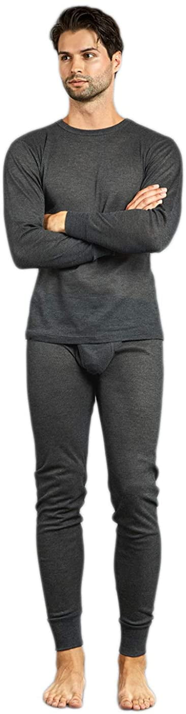 Knocker Men's 2-Piece Long Johns Thermal Underwear Pajama Set (Charcoal ...