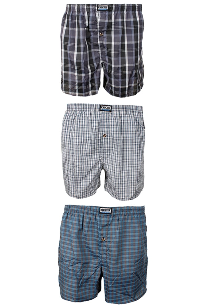 Knocker Men's 3 Pack Plaid Button Fly Boxer Shorts Blue Multi M ...