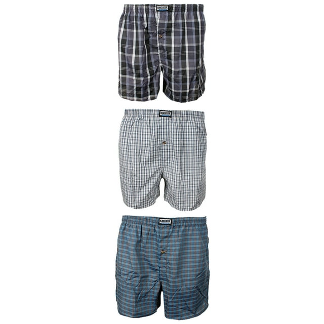 Knocker Men's 3 Pack Plaid Button Fly Boxer Shorts Blue Multi S ...
