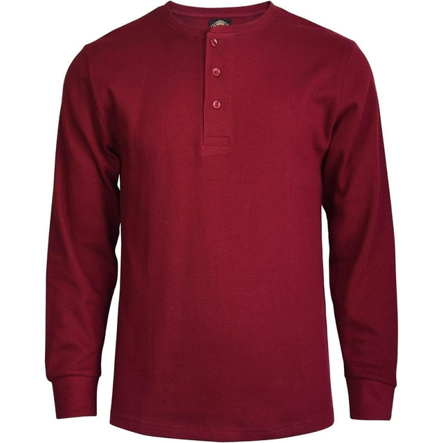 Knocker Mens Waffle Knit Thermal Henley Shirt Burgundy