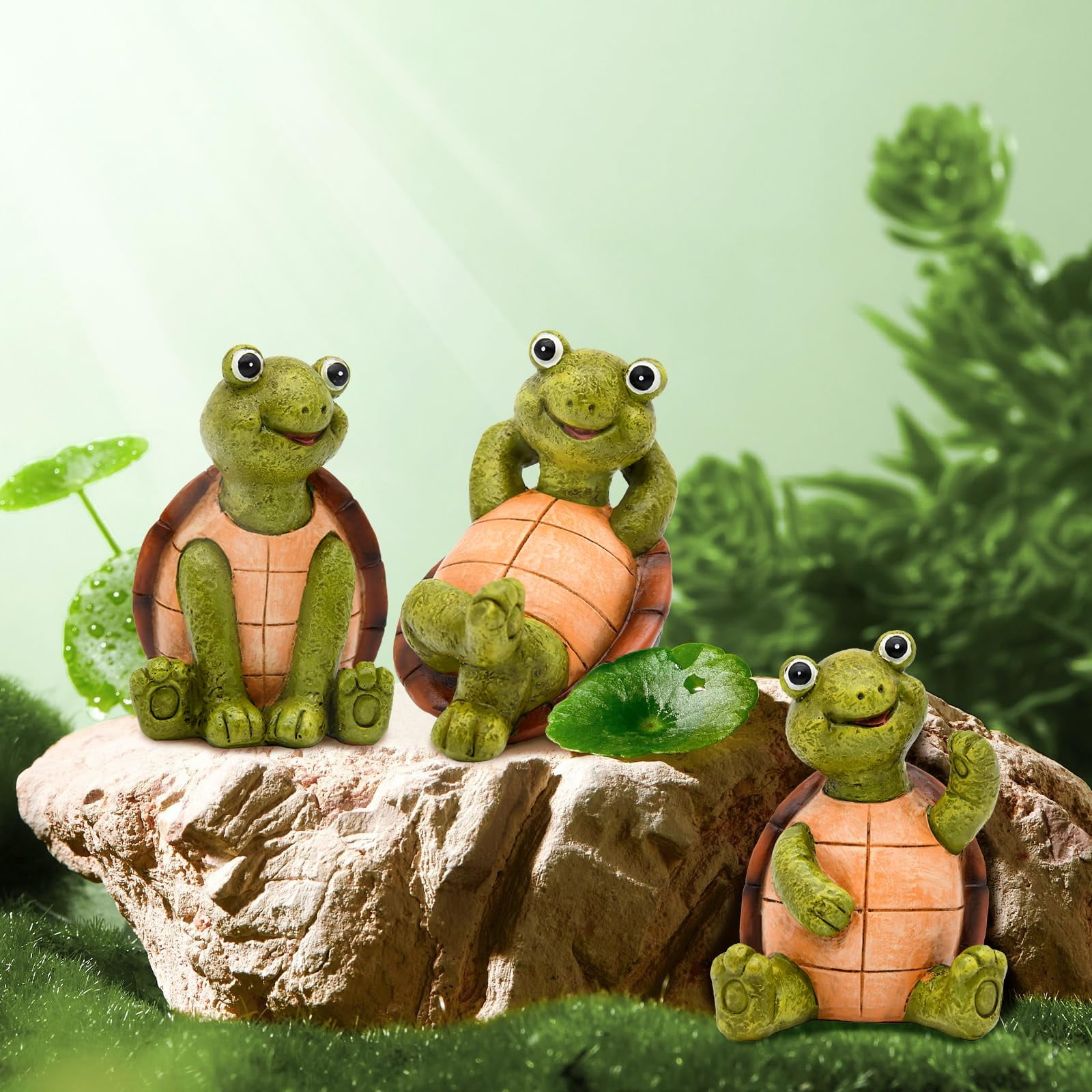 KnomeKo Set of 3 Miniature Turtle ATT1Figurines - Summer Resin Turtle ...