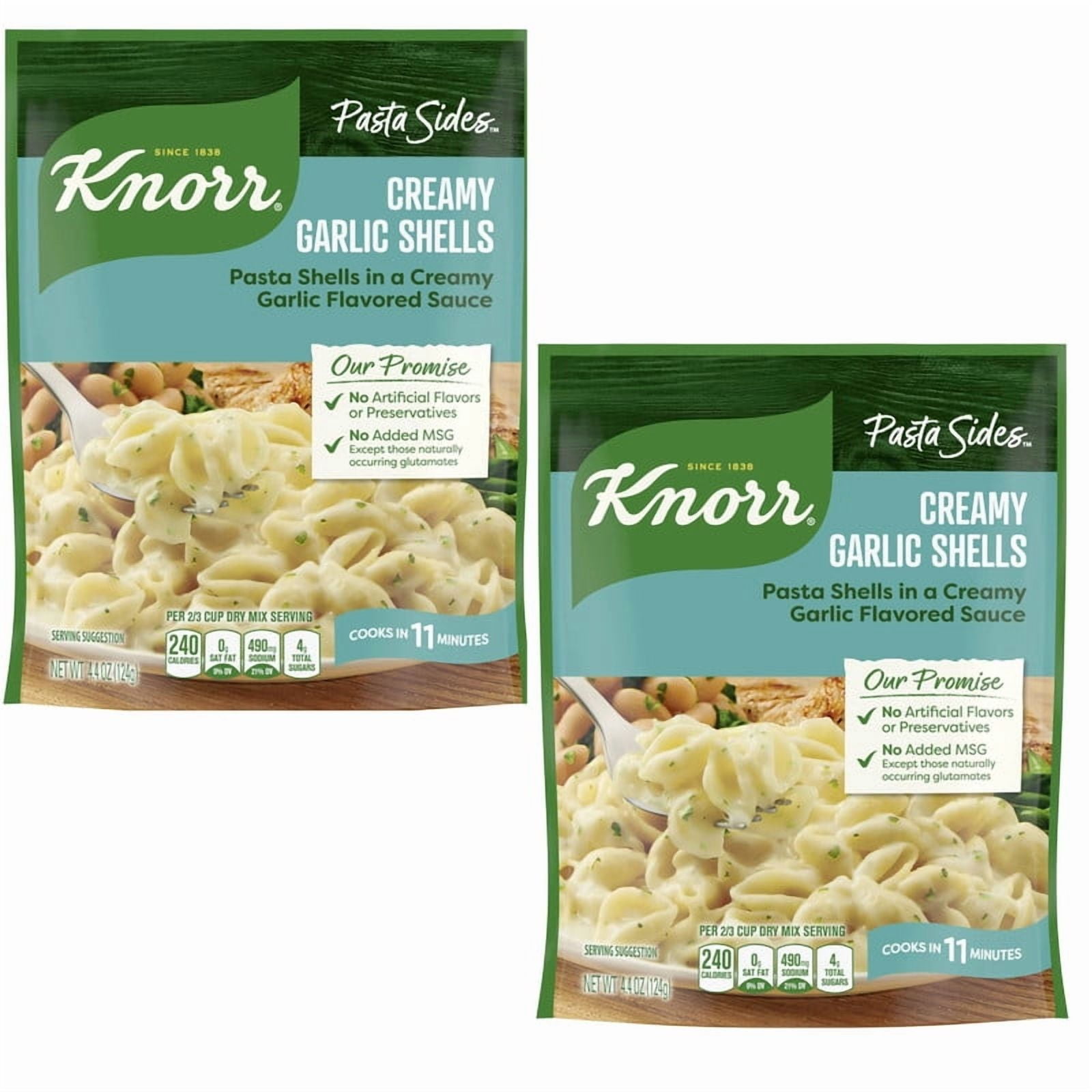 Knorr Pasta Sides Creamy Garlic Shells, No Preservatives, 2 Pack ...