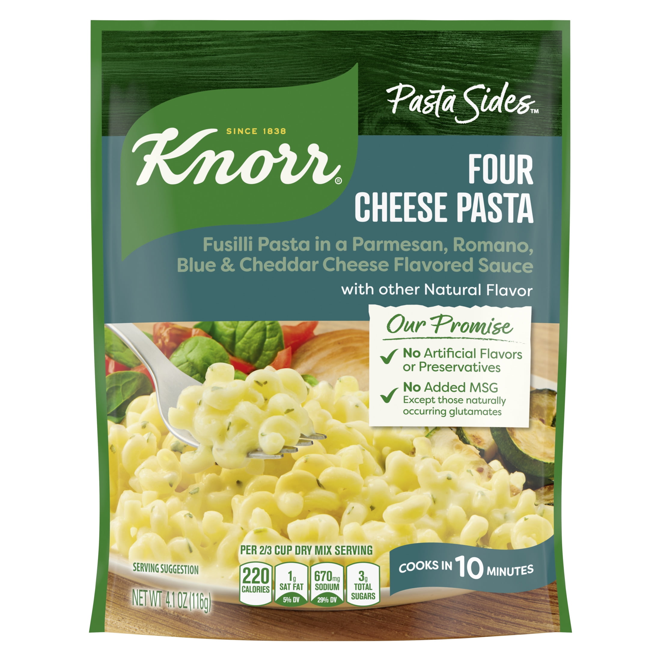 Knorr No Artificial Flavors Four Cheese Pasta Sides, 10 Minute Cook ...
