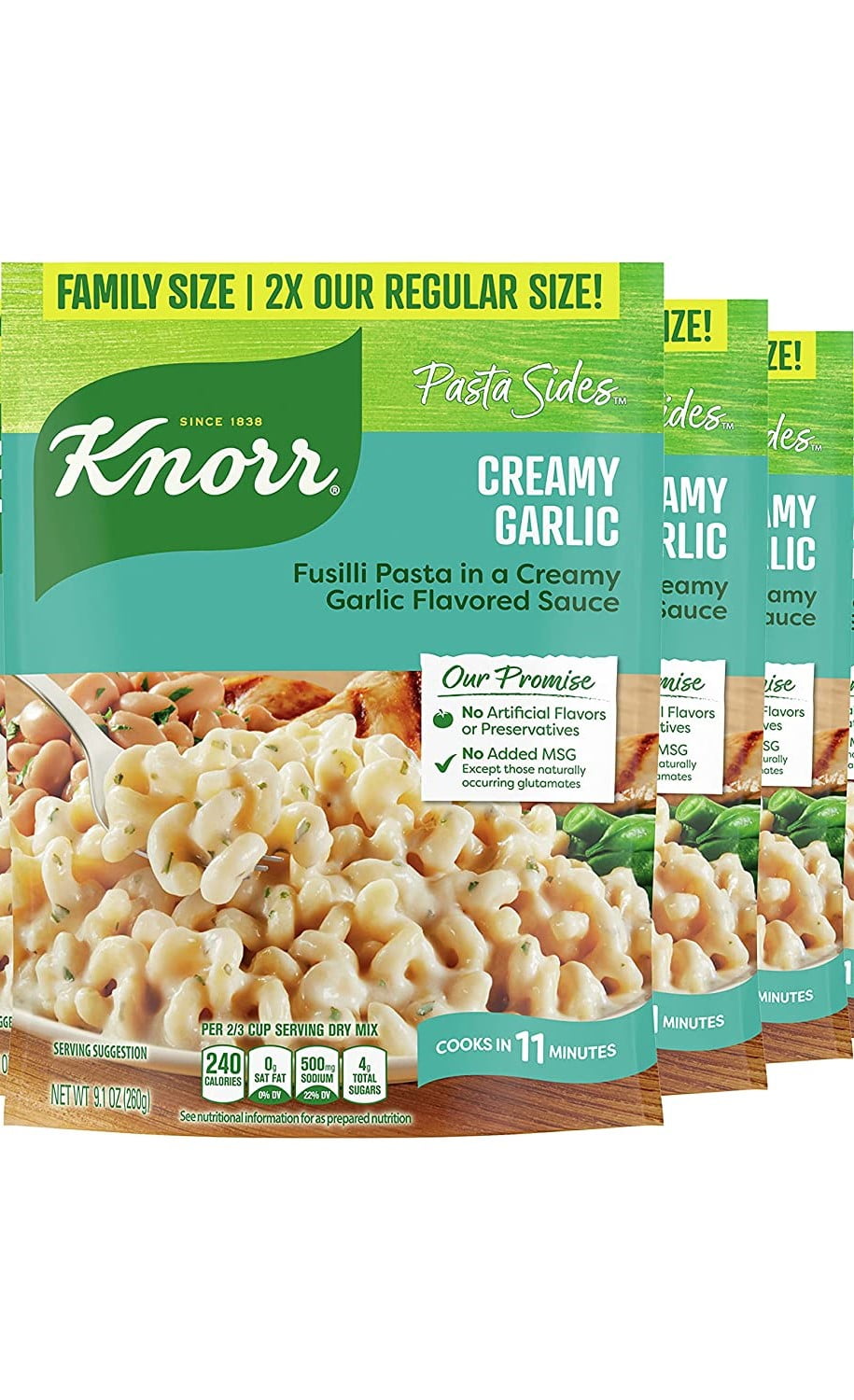 Knorr Pasta Side Dish Creamy Garlic Family Pack 9.1 oz, 3 Count ...