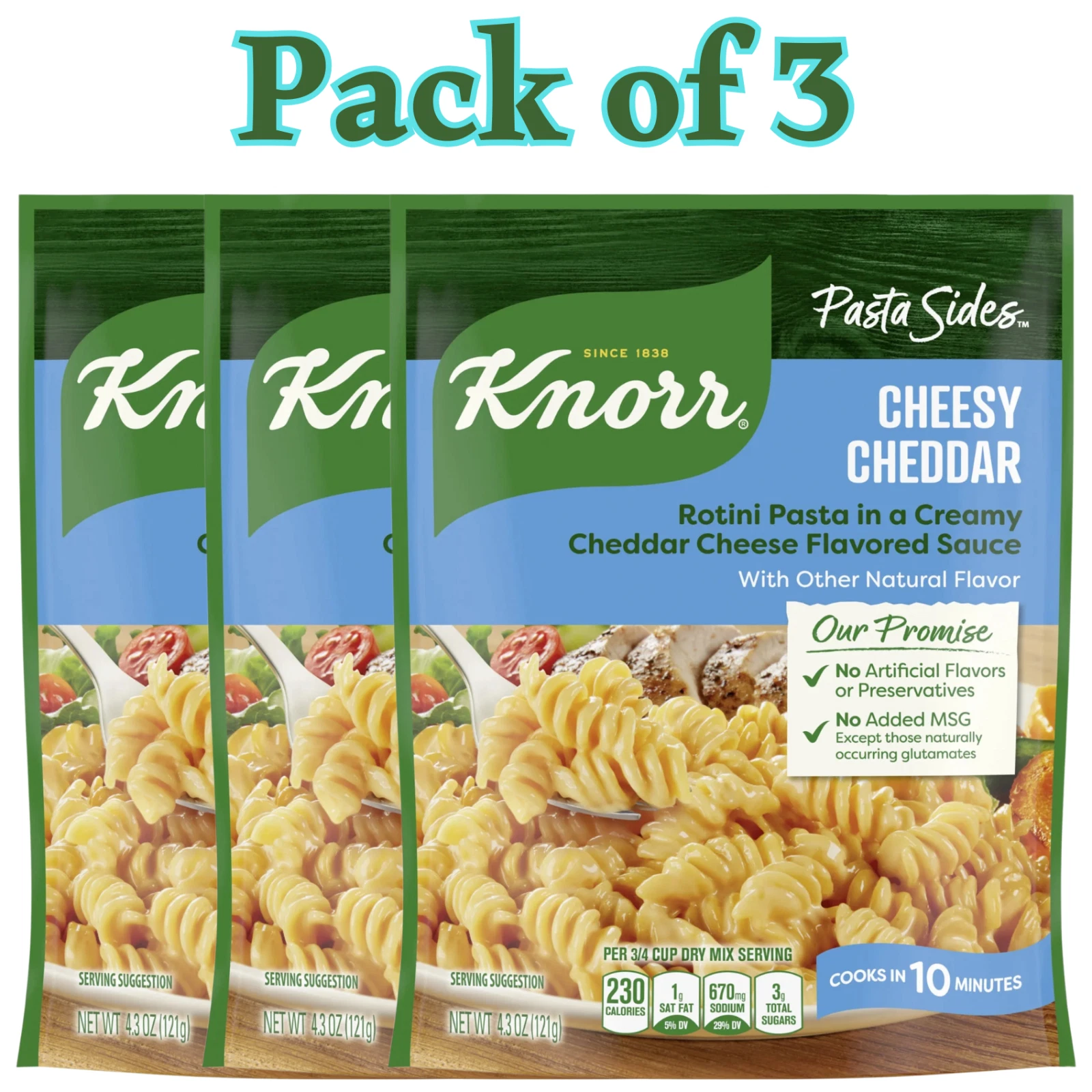 Knorr Pasta Sides Cheesy Cheddar, Spiral Pasta in Cheddar Cheese Sauce ...