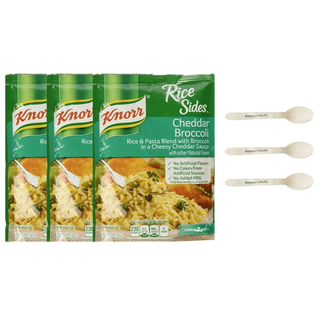 Knorr Rice Sides Dish, Cheddar Broccoli, 5.7 Oz, Pack Of 3 with 3pc Eleganceinlife Wooden Spoon ...