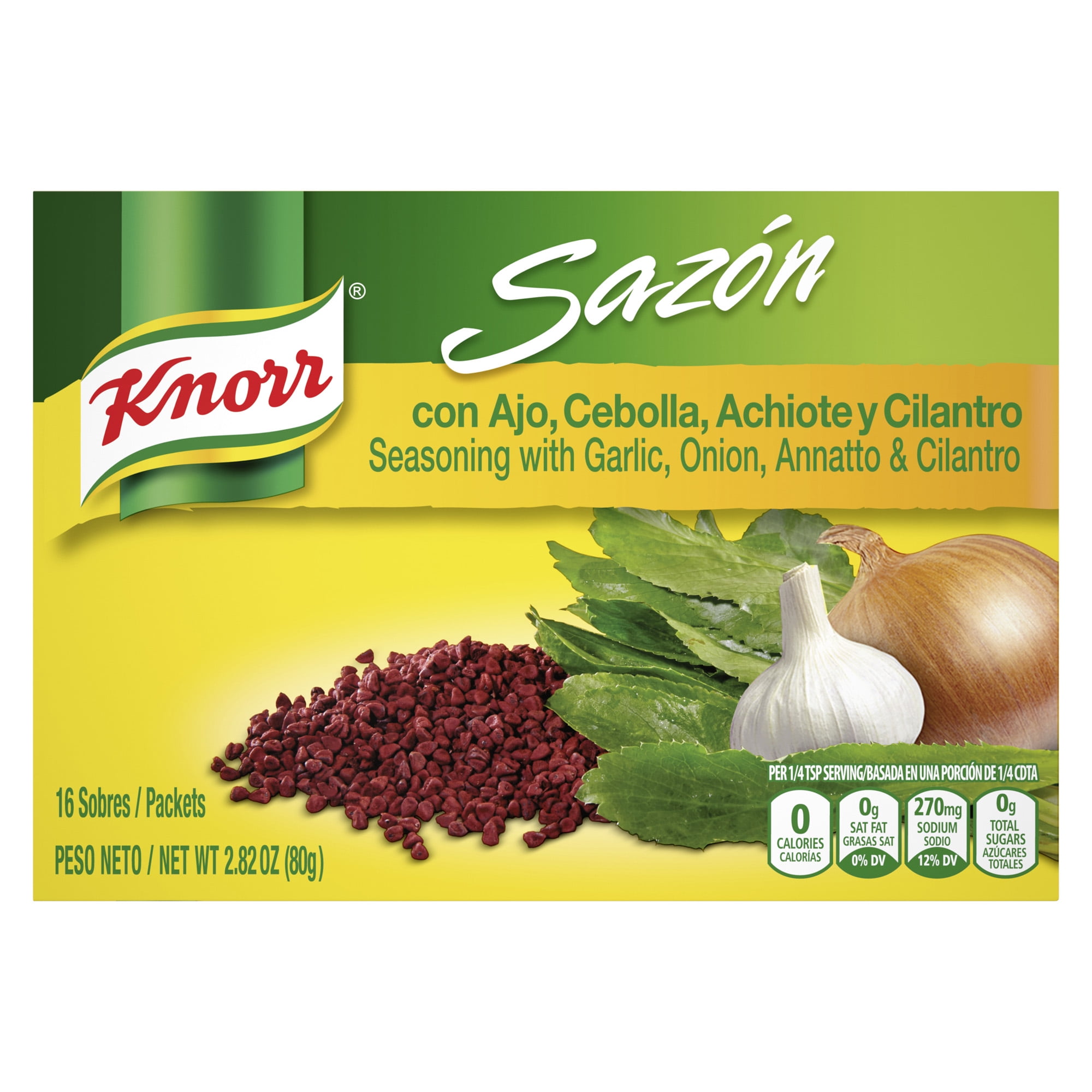 Knorr Sazón Seasoning Garlic, Onion, Annatto & Cilantro, 16 Count, 2.82 ...