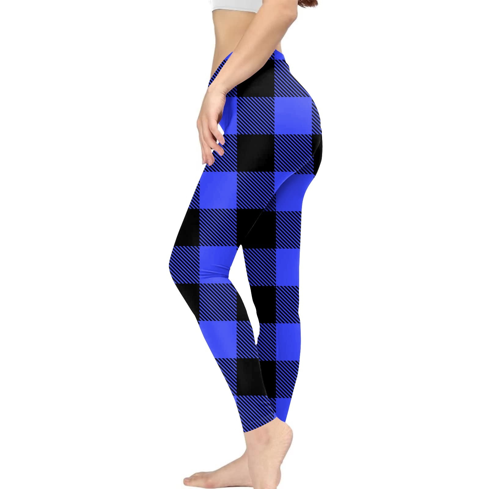 Knosfe Buffalo Plaid Tummy Control Leggings for Women Seamless Running ...