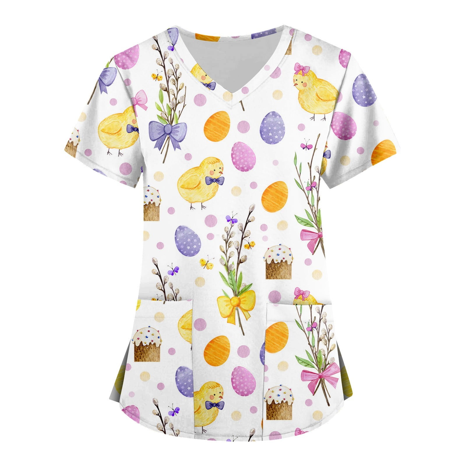 Knosfe Easter Day Scrubs Short Sleeve Rabbit Uniforms V Neck Scrubs ...