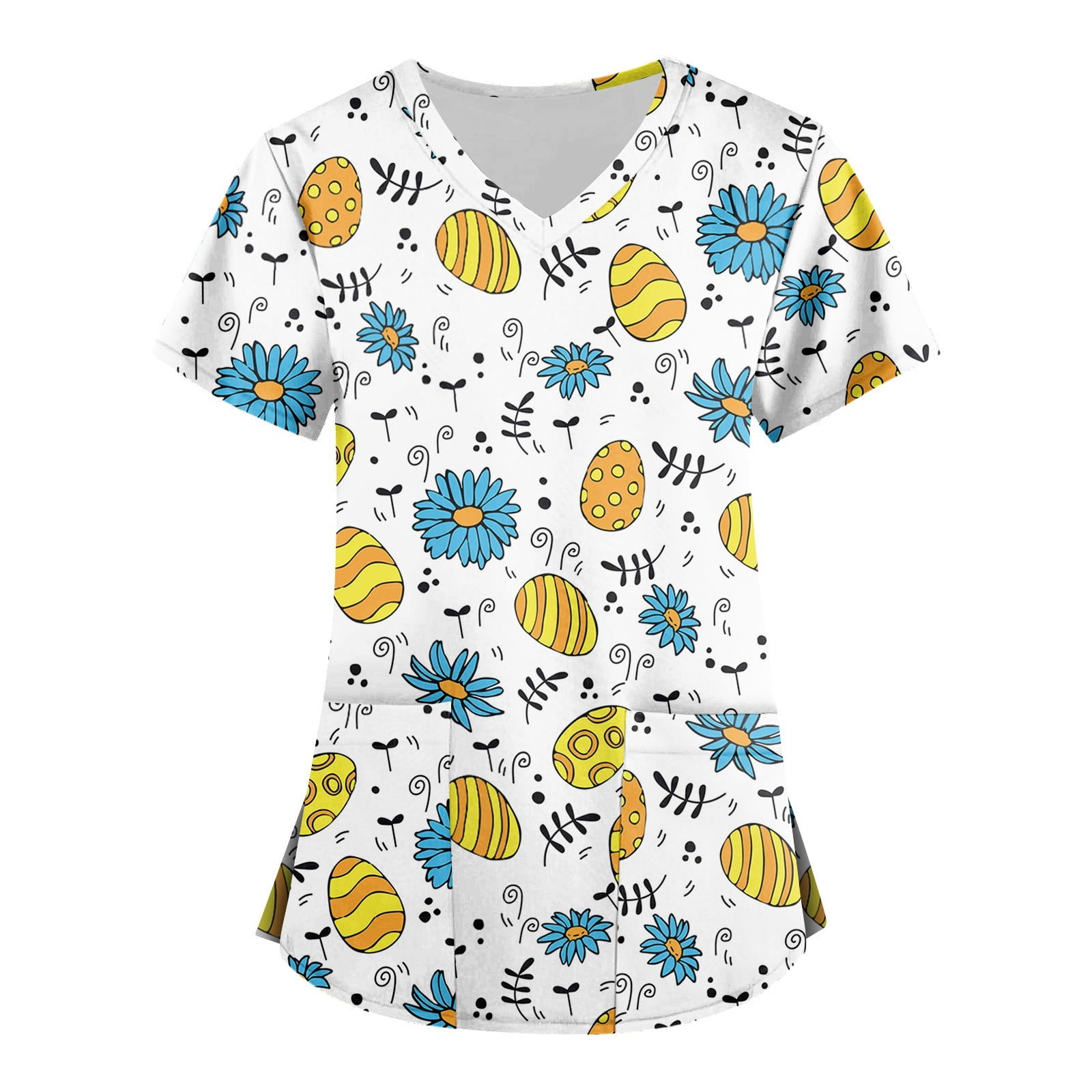 Knosfe Easter Scrub Tops Plus Size V Neck Rabbit Medical Short Sleeve