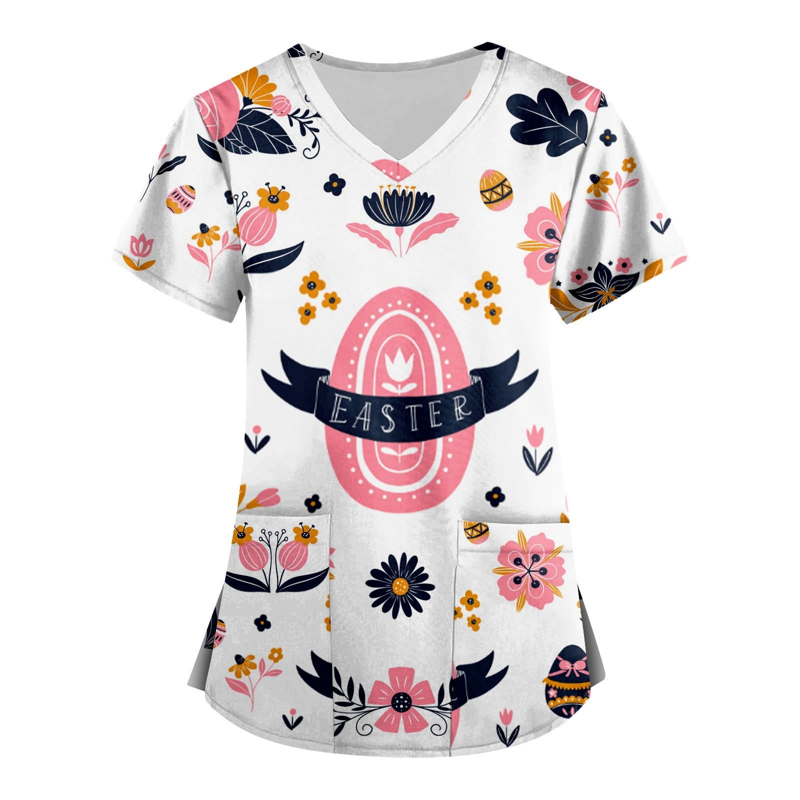 Knosfe Easter Scrub Tops V Neck Egg Medical Short Sleeve Scrubs Shirts ...