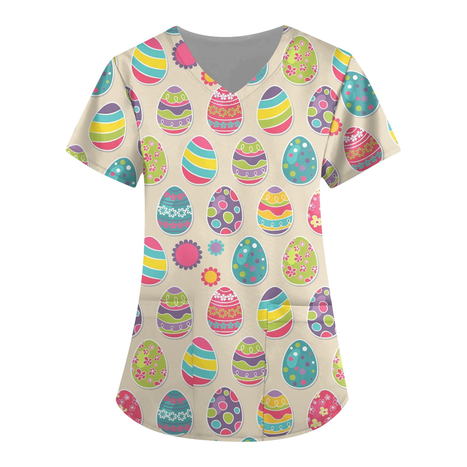 Knosfe Easter Scrubs for Women Short Sleeve Egg Workwear V Neck Scrubs ...