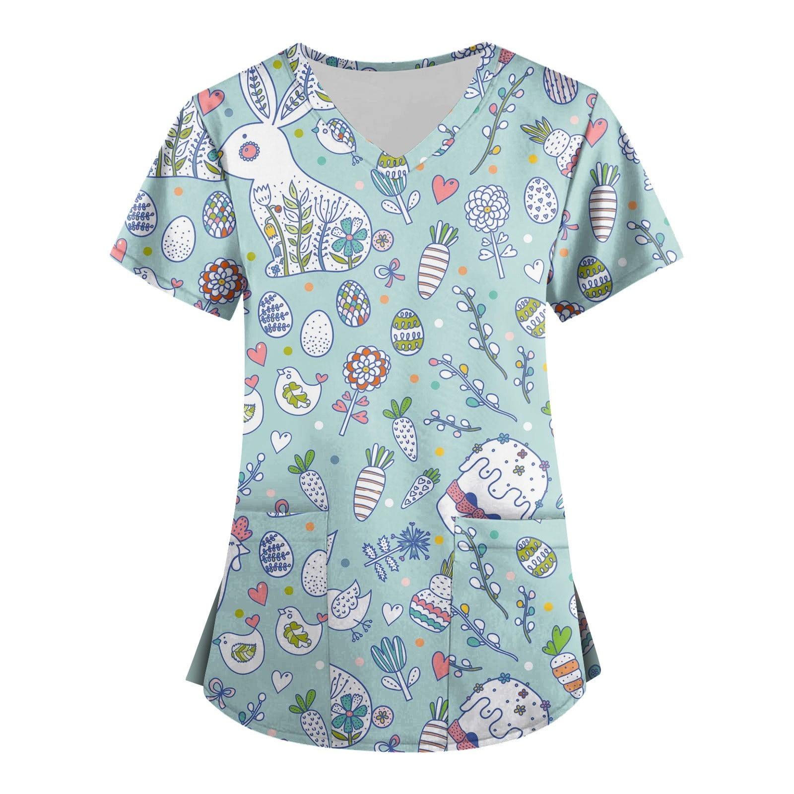 Knosfe Easter Scrubs for Women Short Sleeve Rabbit Medical V Neck ...