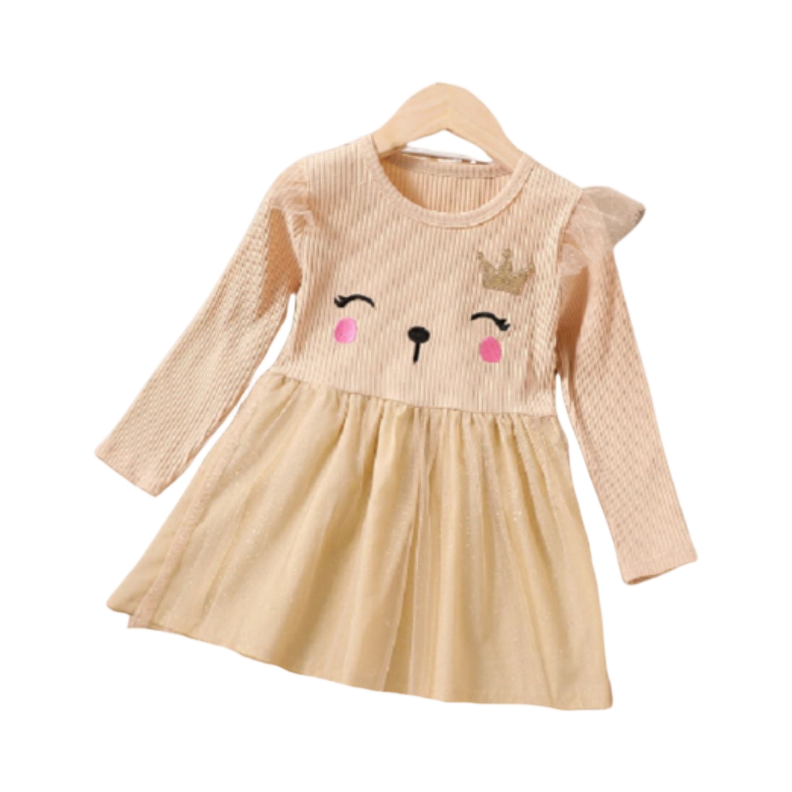 Knosfe Girls Cute Crew Neck Long Sleeve Dress with Cartoon Animal Face ...