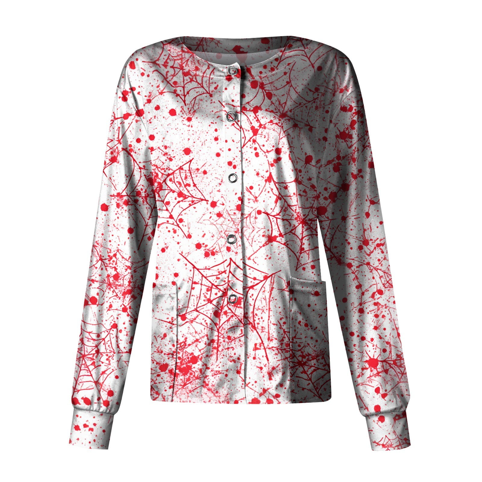 Knosfe Halloween Scrub Jackets for Women Button Down Cute Pumpkin ...