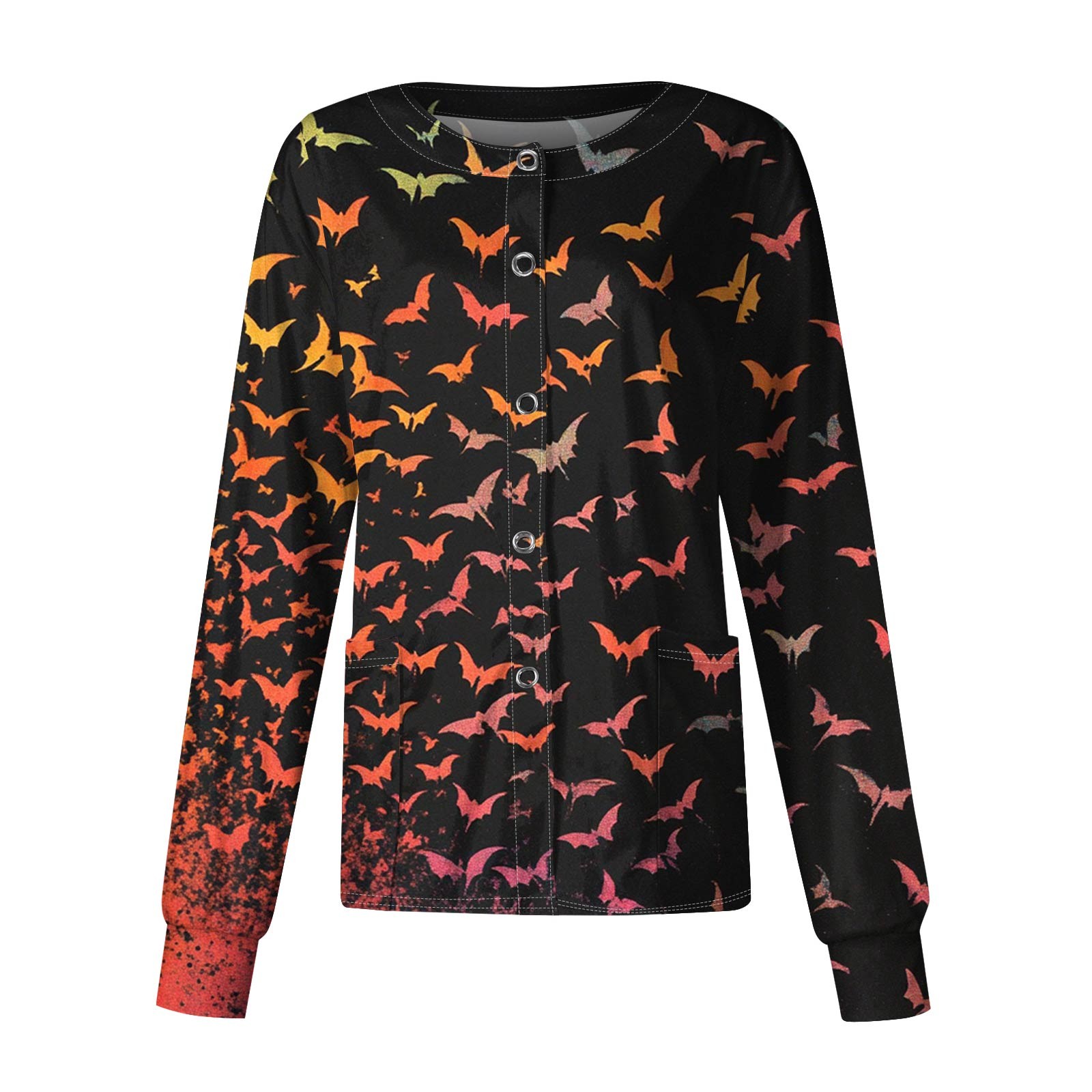 Knosfe Halloween Scrub Jackets for Women Button Down Scary Bat Spider ...