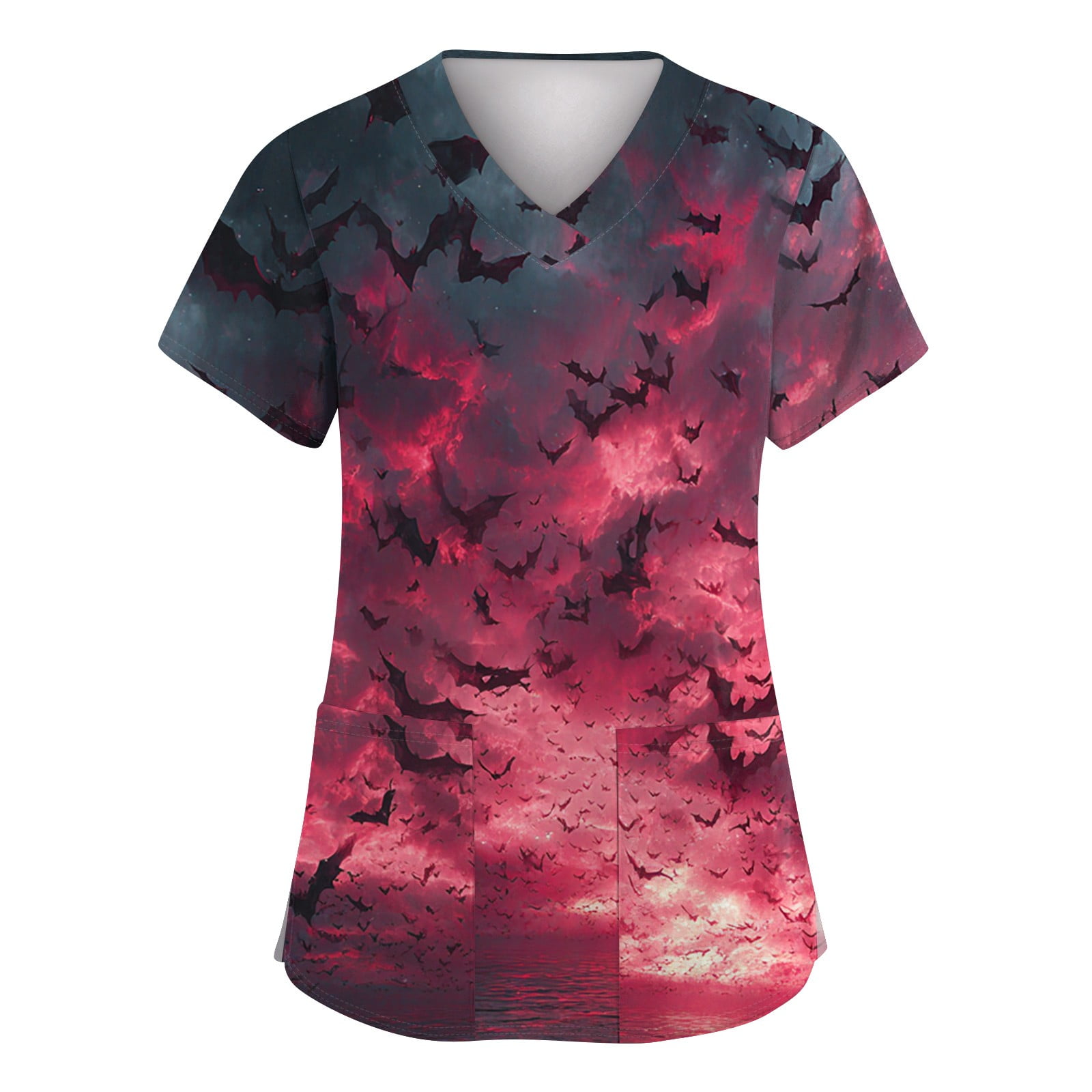 Knosfe Halloween Scrub Tops for Women Short Sleeve Funny Skeleton ...