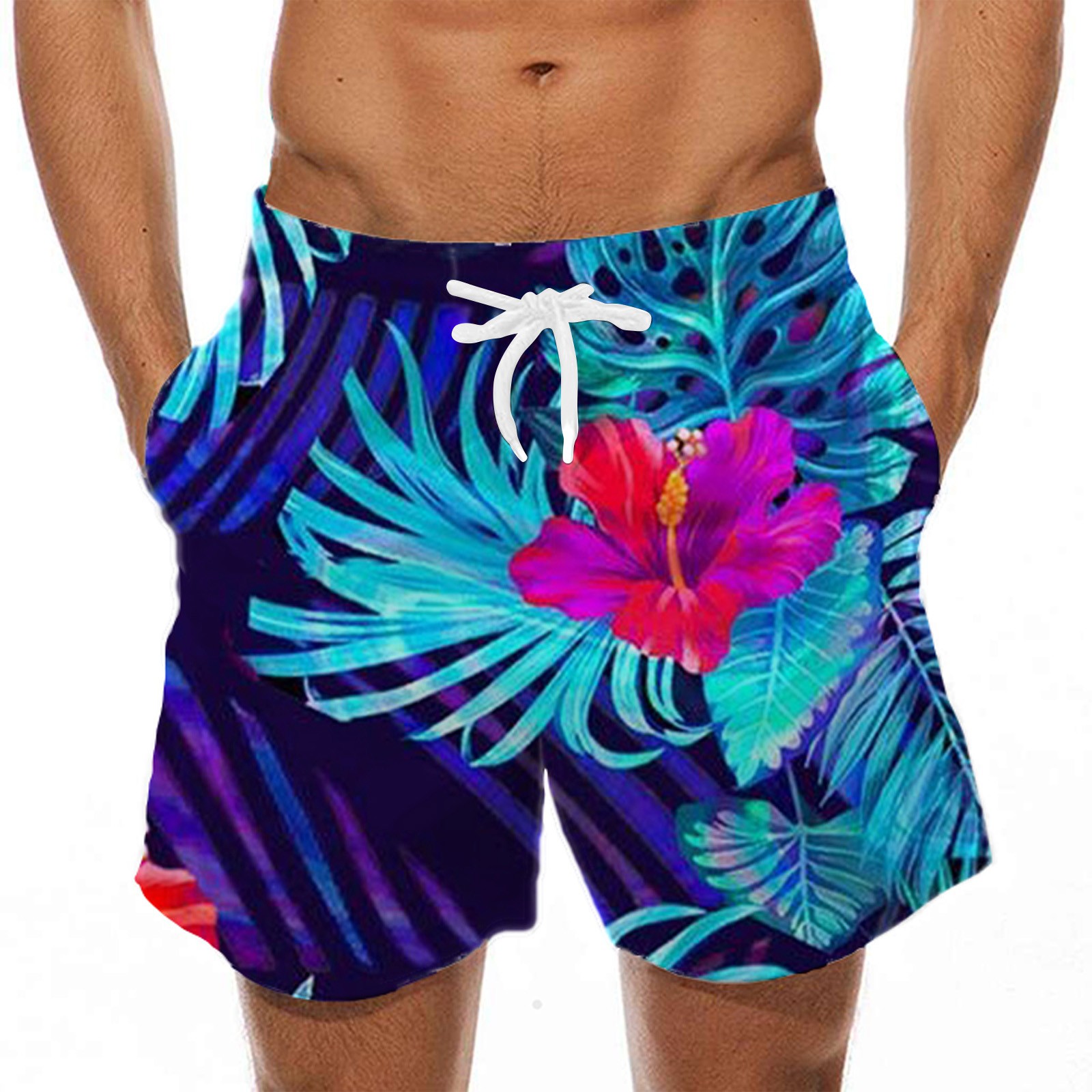 Knosfe Hawaiian Men's Summer Beach Shorts Swim Trunks Sports Running ...