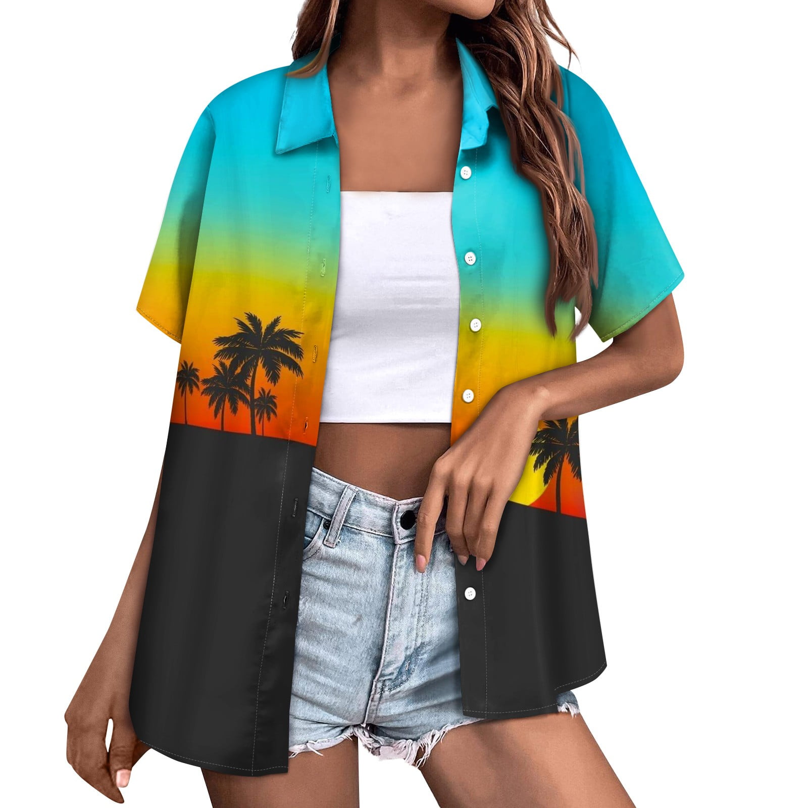 Knosfe Hawaiian Shirts for Women Tropical Beach Short Sleeve 2024 ...