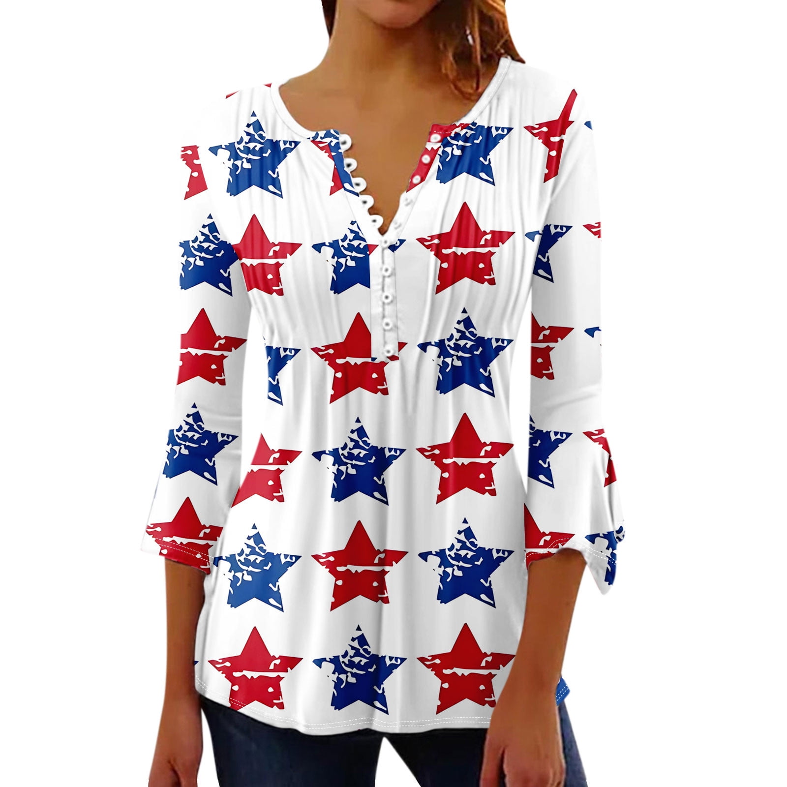 Knosfe Independence Day Tunic Tops For Women Summer Stars Striped