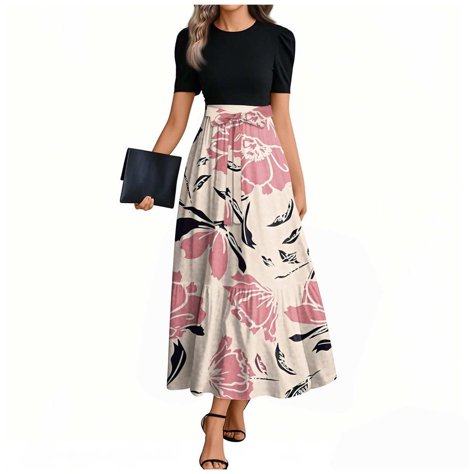 Knosfe Modest Dresses for Women 2025 Summer Puff Short Sleeve Floral ...