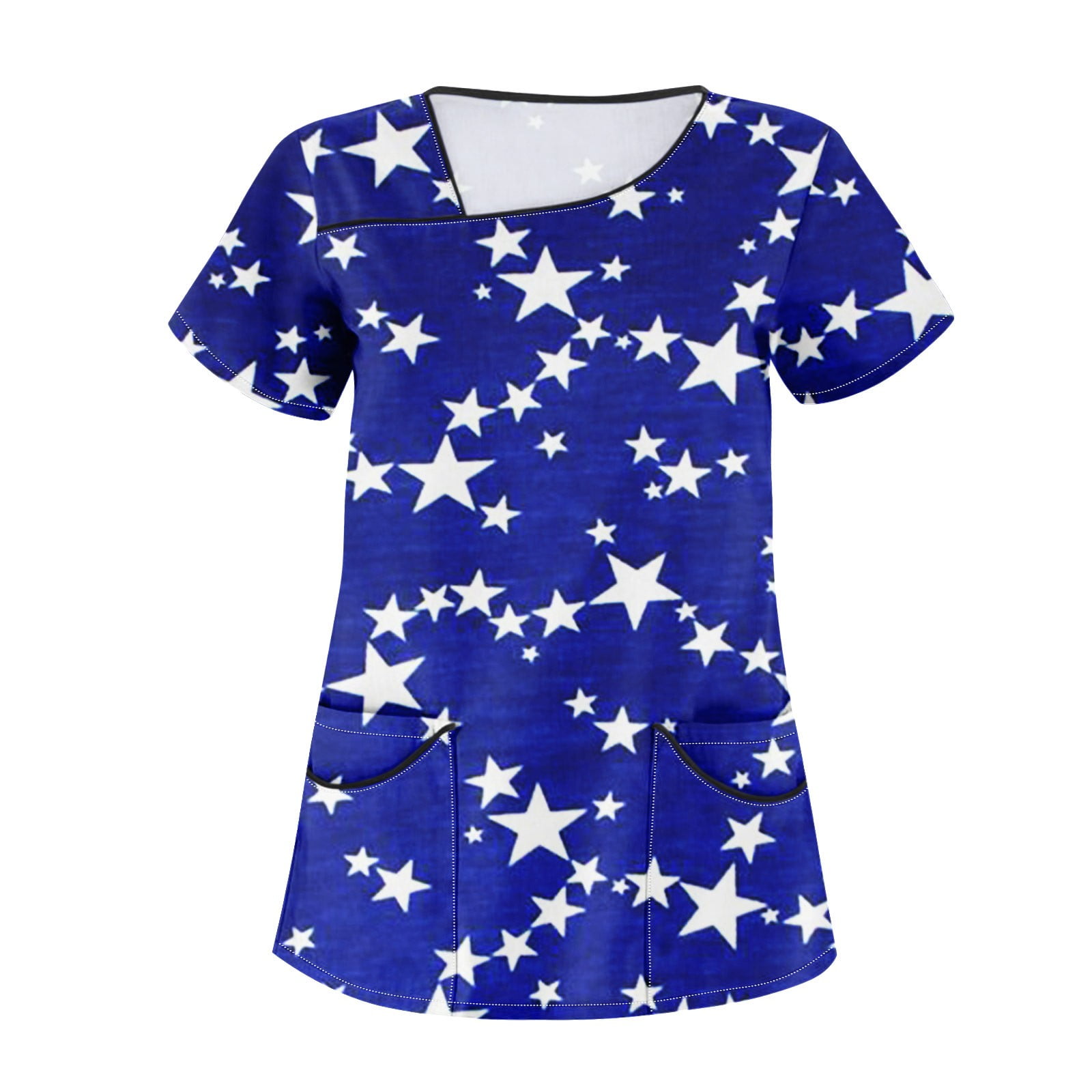 Knosfe Patriotic Scrubs Women Workwear Short Sleeve 4th Of July V Neck Medical Summer Scrub