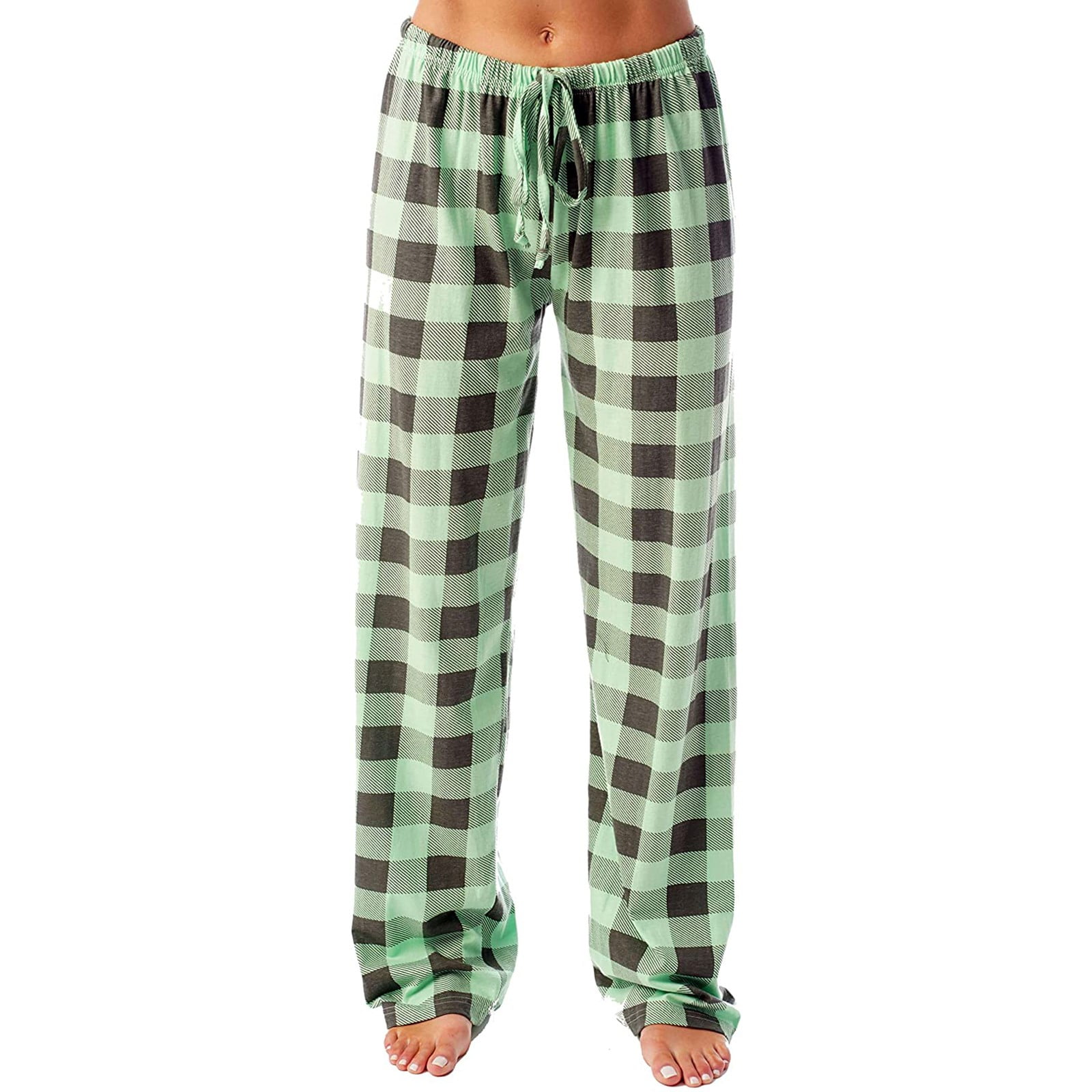 Knosfe Plus Size Pajama Pants Long Palazzo Flannel Cute Pj Pants Plaid ...