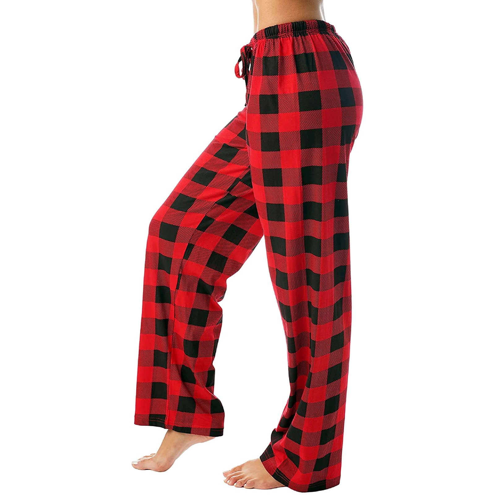 Knosfe Plus Size Pajama Pants Long Palazzo Flannel Cute Pj Pants Plaid ...