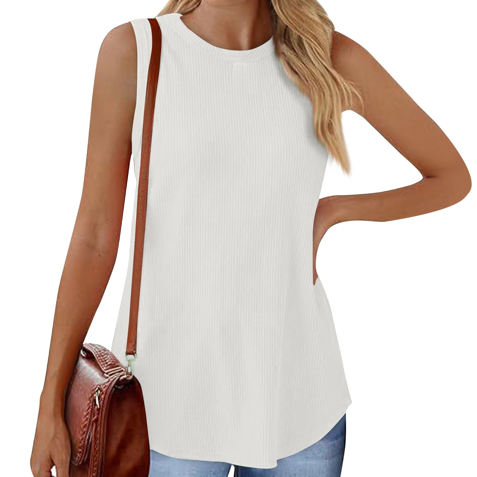Knosfe Ribbed Tank Tops for Women Crewneck Summer Workout Sleeveless ...