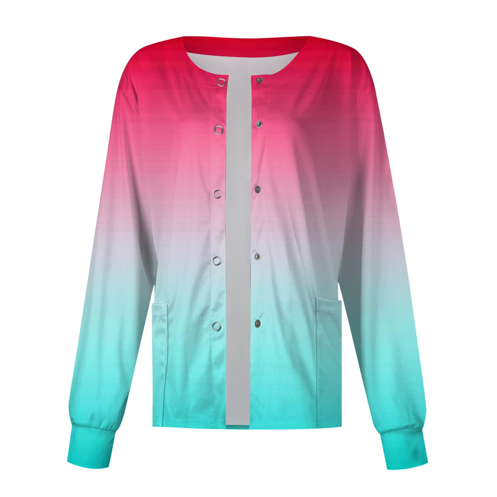 Knosfe Scrub Jackets For Woman Gradient Color Long Sleeve Snap Front ...