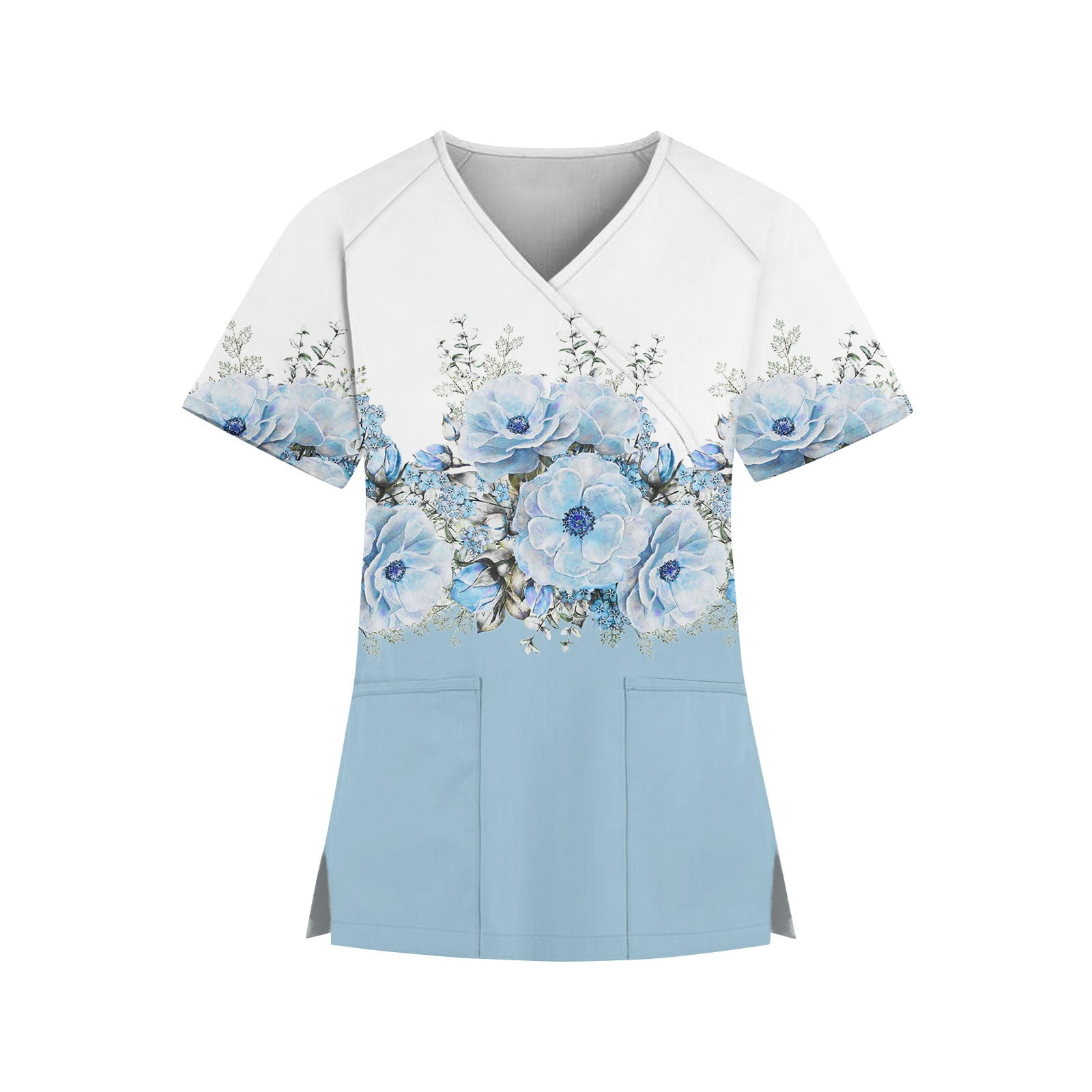 Knosfe Scrub Tops Women Print Mock Wrap V Neck Floral Scrubs Tops for ...