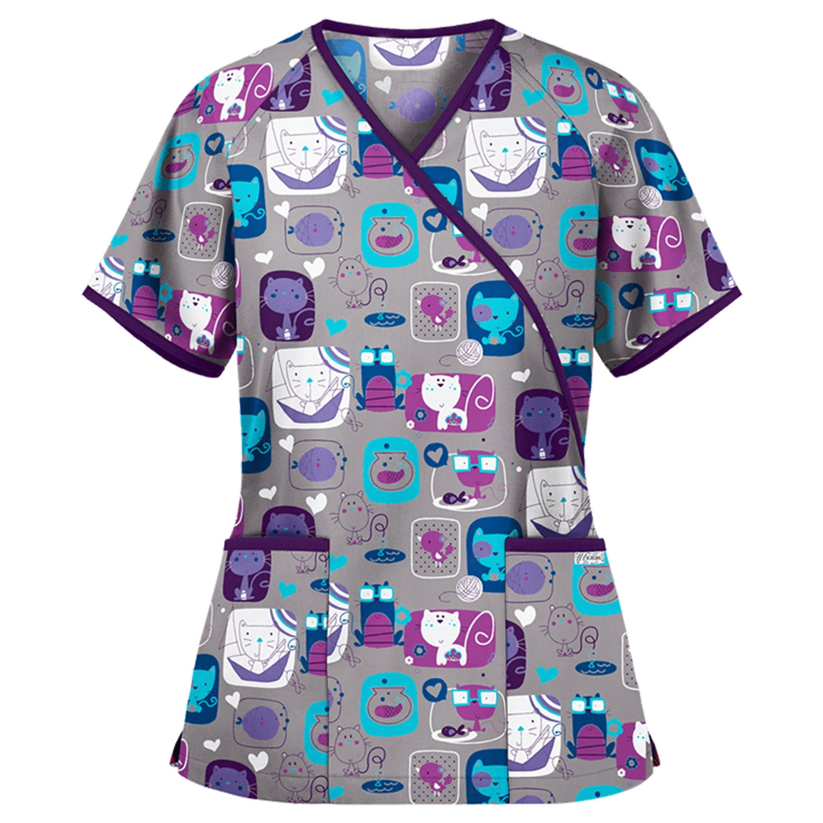 Knosfe Scrub Tops for Women Print with Two Pockets Plus Size Scrubs V ...