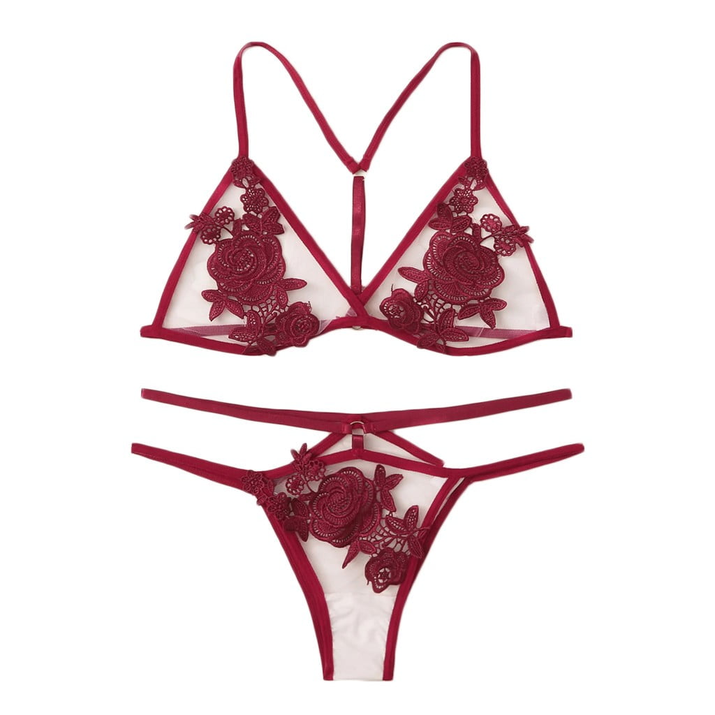 Knosfe Sexy Lingerie Crotchless Set Plus Size Floral Sleepwear Womens