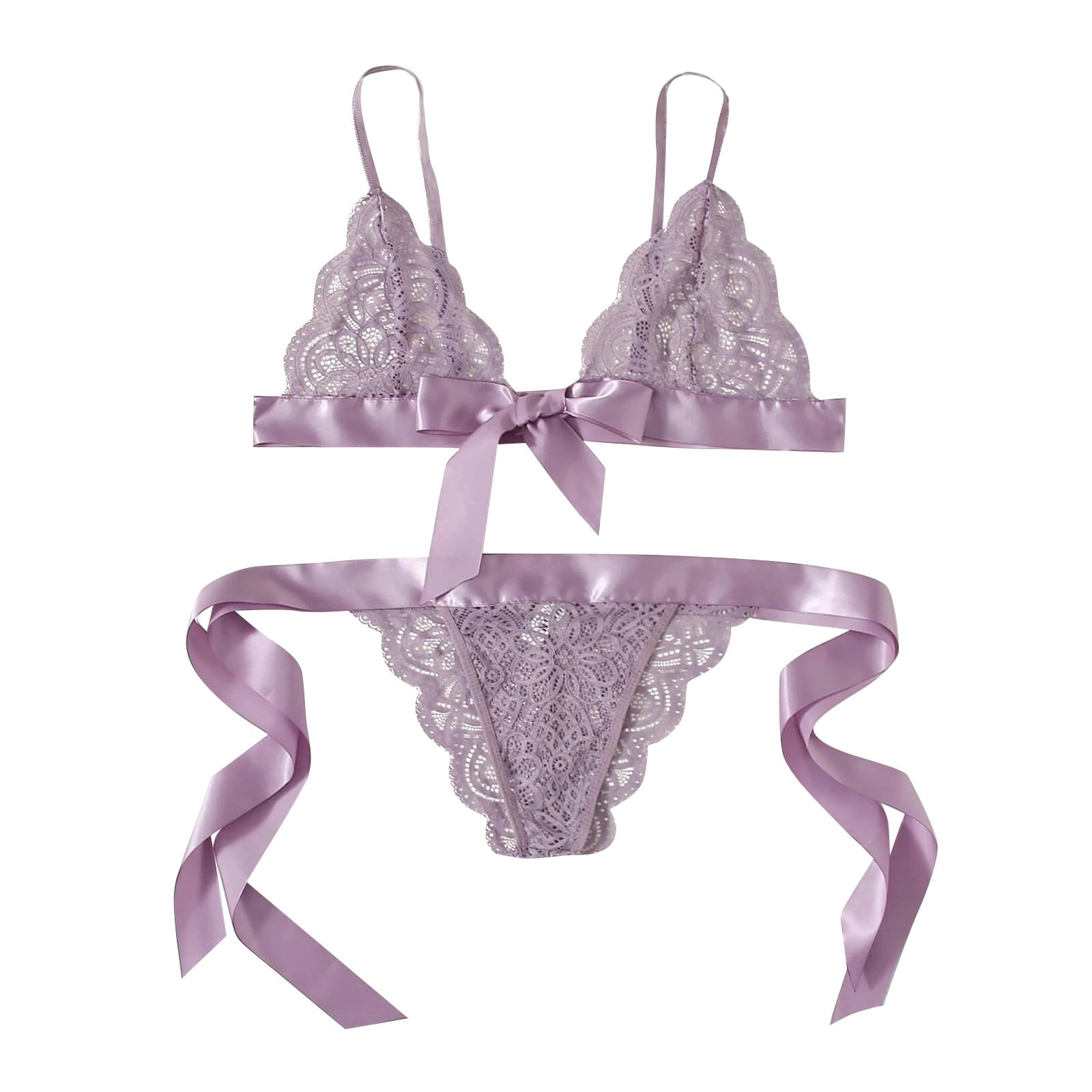 Knosfe Two Piece Lingerie Sexy Naughty Lace Up V Neck Bra And Panty Set