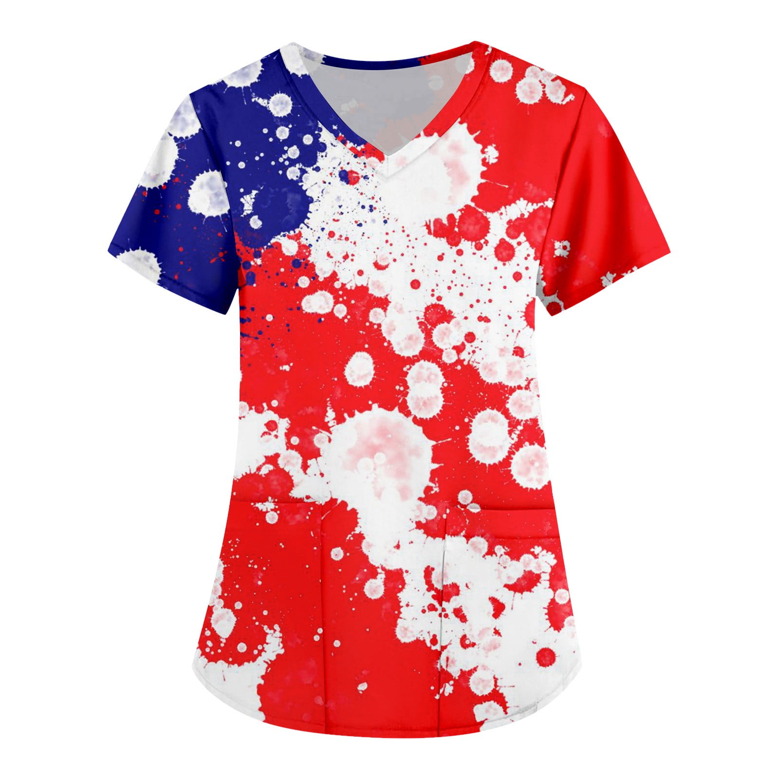 Knosfe V Neck Scrubs For Women Uniforms Flag Print 4th Of July Nursing Dressy Scrub Shirts