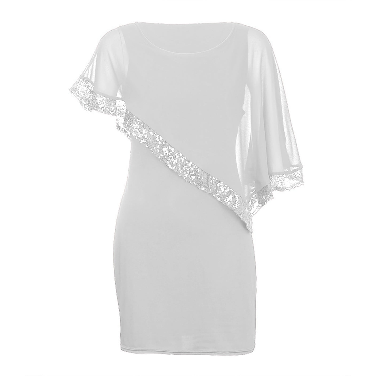 Knosfe Womens Asymmetrical Dress Size Cold Shoulder Overlay Asymmetric