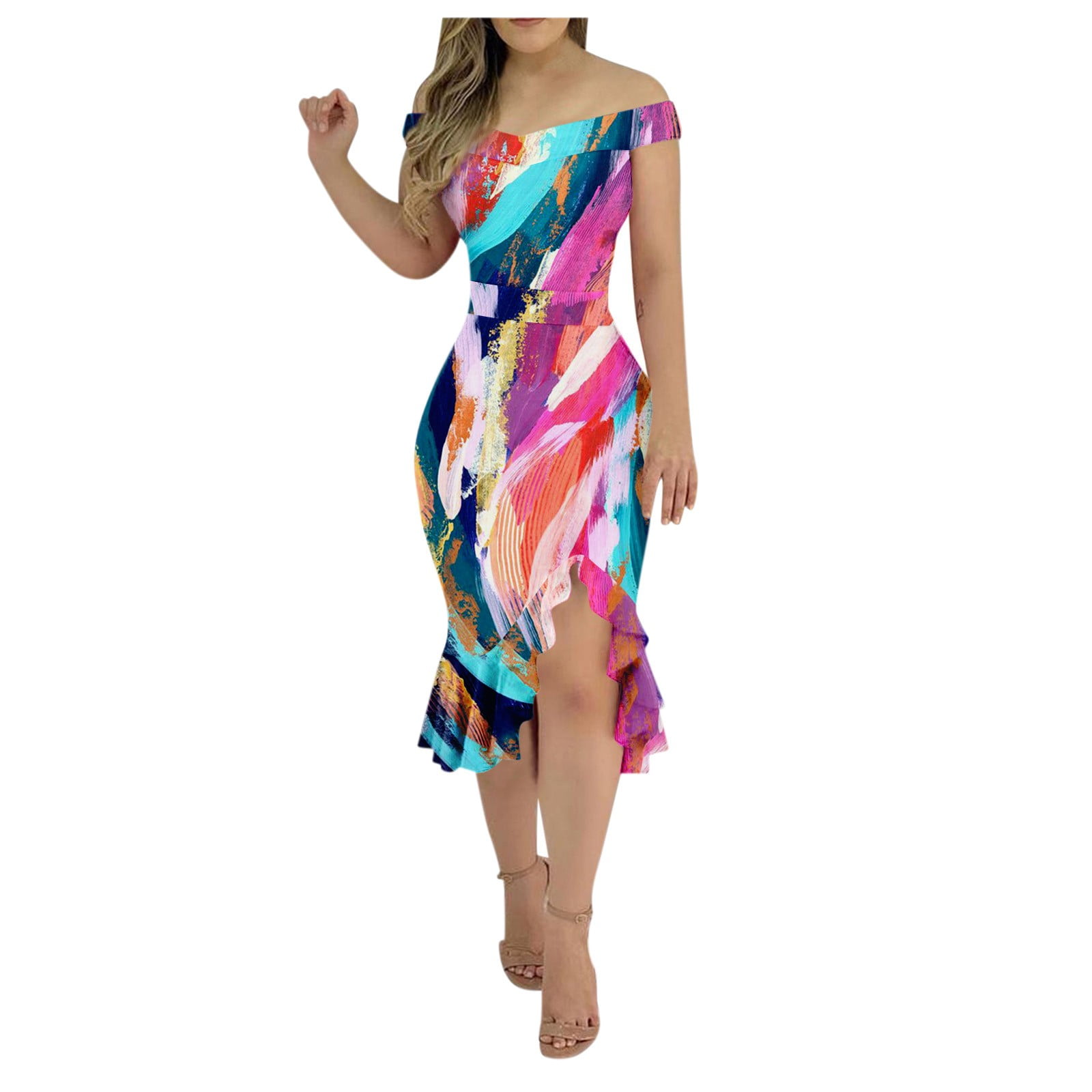 Knosfe Womens Mini Dresses Summer Sexy Off Shoulder Short Sleeve