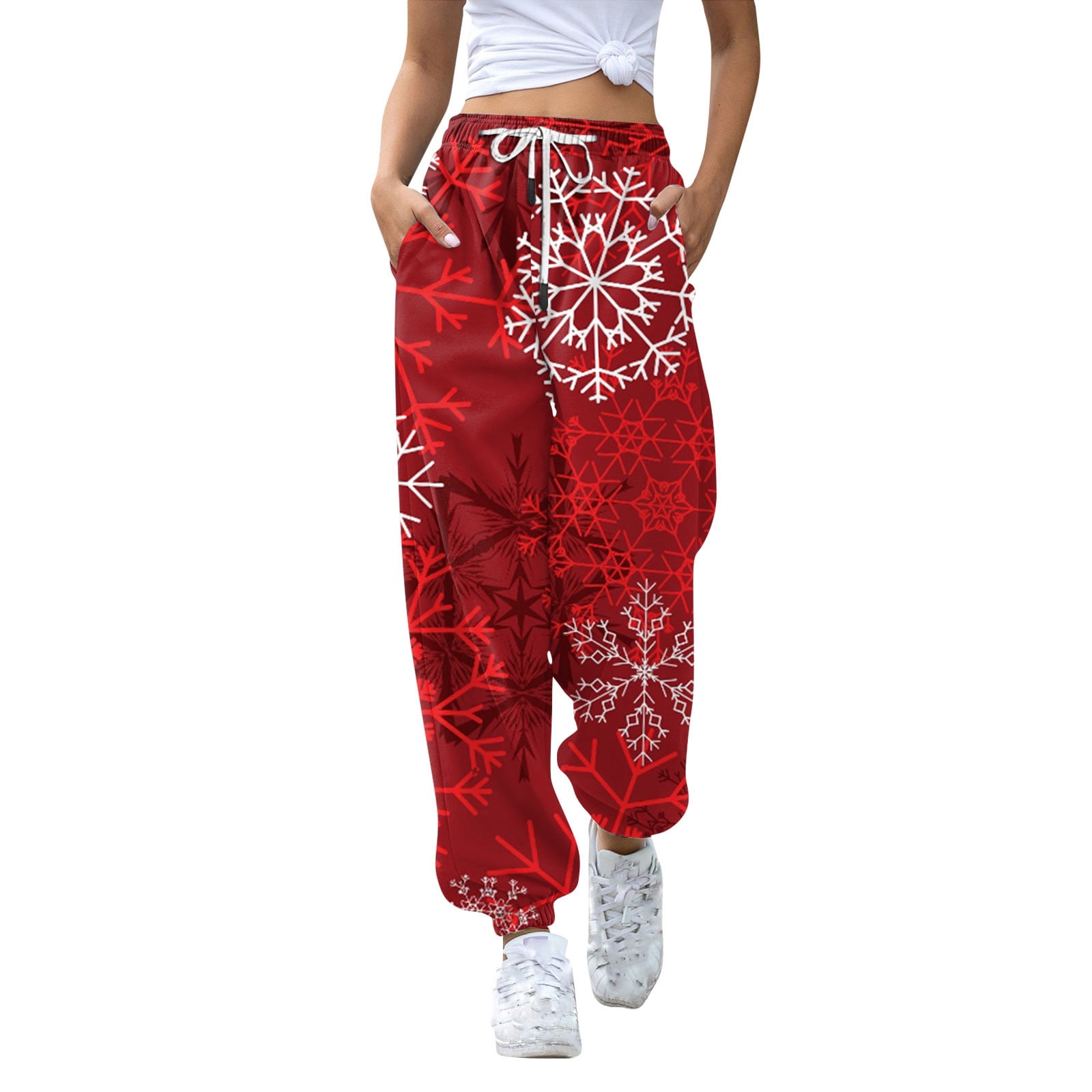 Knosfe Womens Christmas Sweatpants Snowflake Print Casual Sports ...
