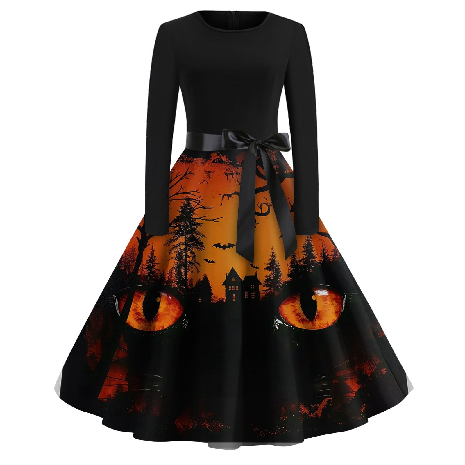 Knosfe Womens Halloween Dress Funny Bat Pumpkin Swing Evening Hepburn ...