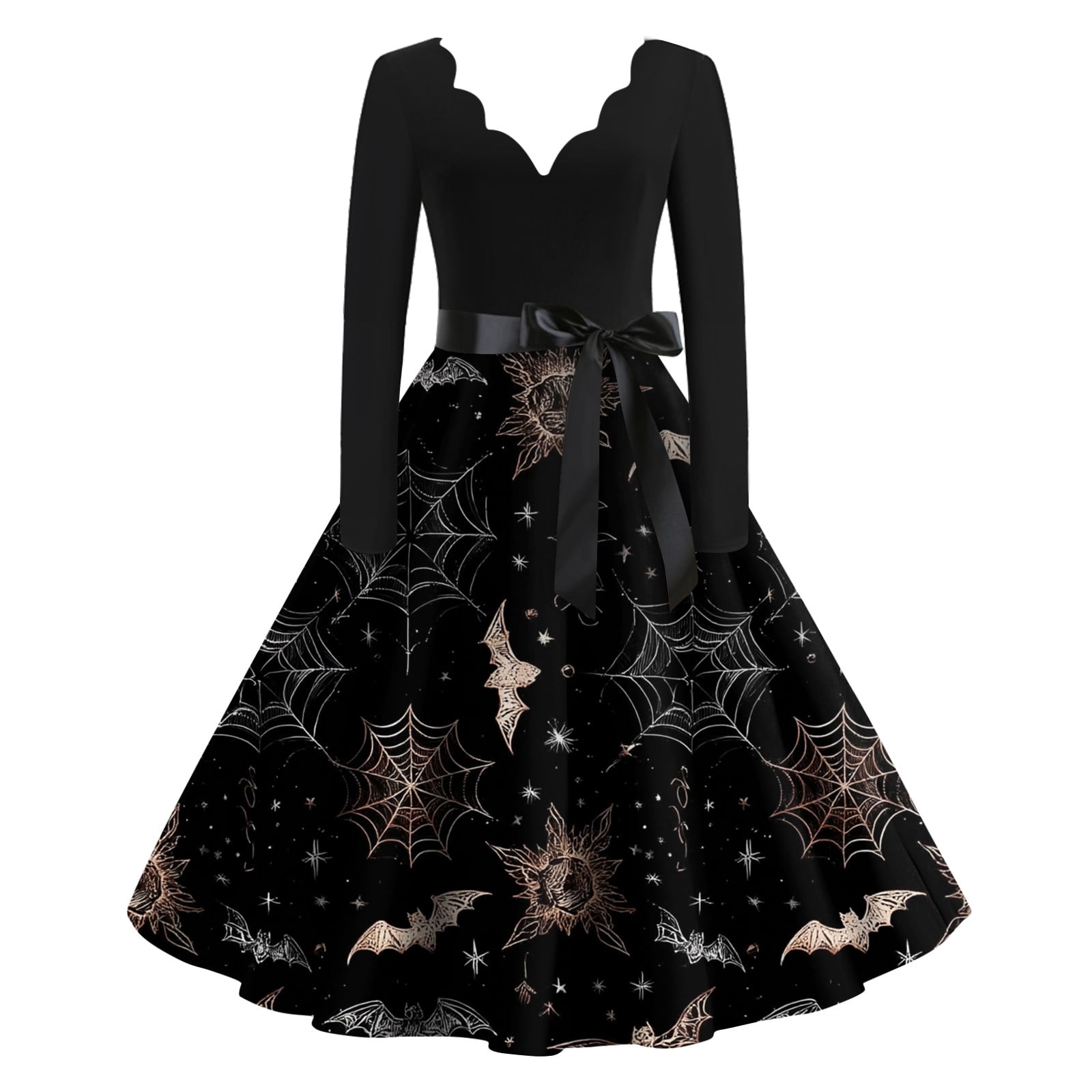 Knosfe Womens Halloween Dress Funny Bat Spider Cocktail Hepburn Evening ...