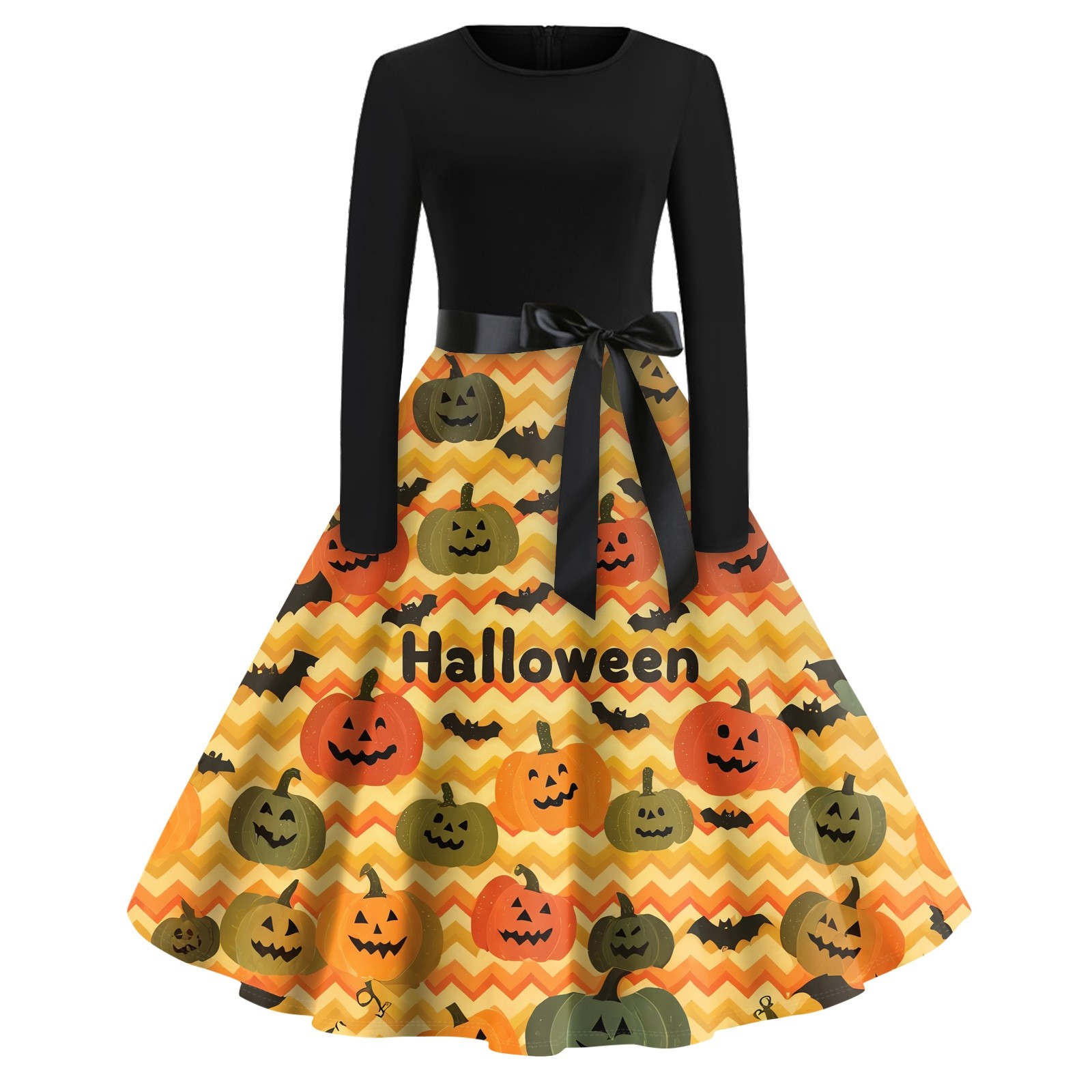 Knosfe Womens Halloween Dress Spooky Ghost Pumpkin 1950s Swing Vintage ...