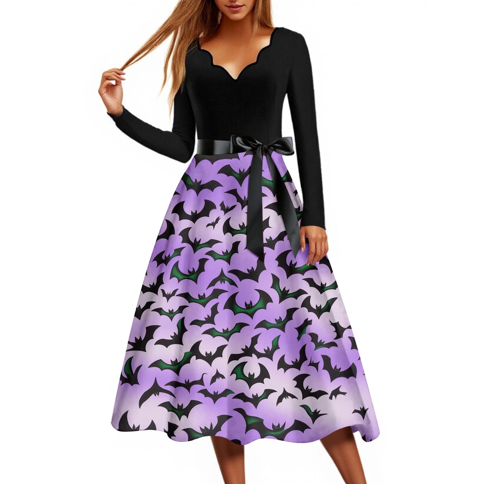 Knosfe Womens Halloween Dress Spooky Ghost Spider 1950s Swing Retro ...